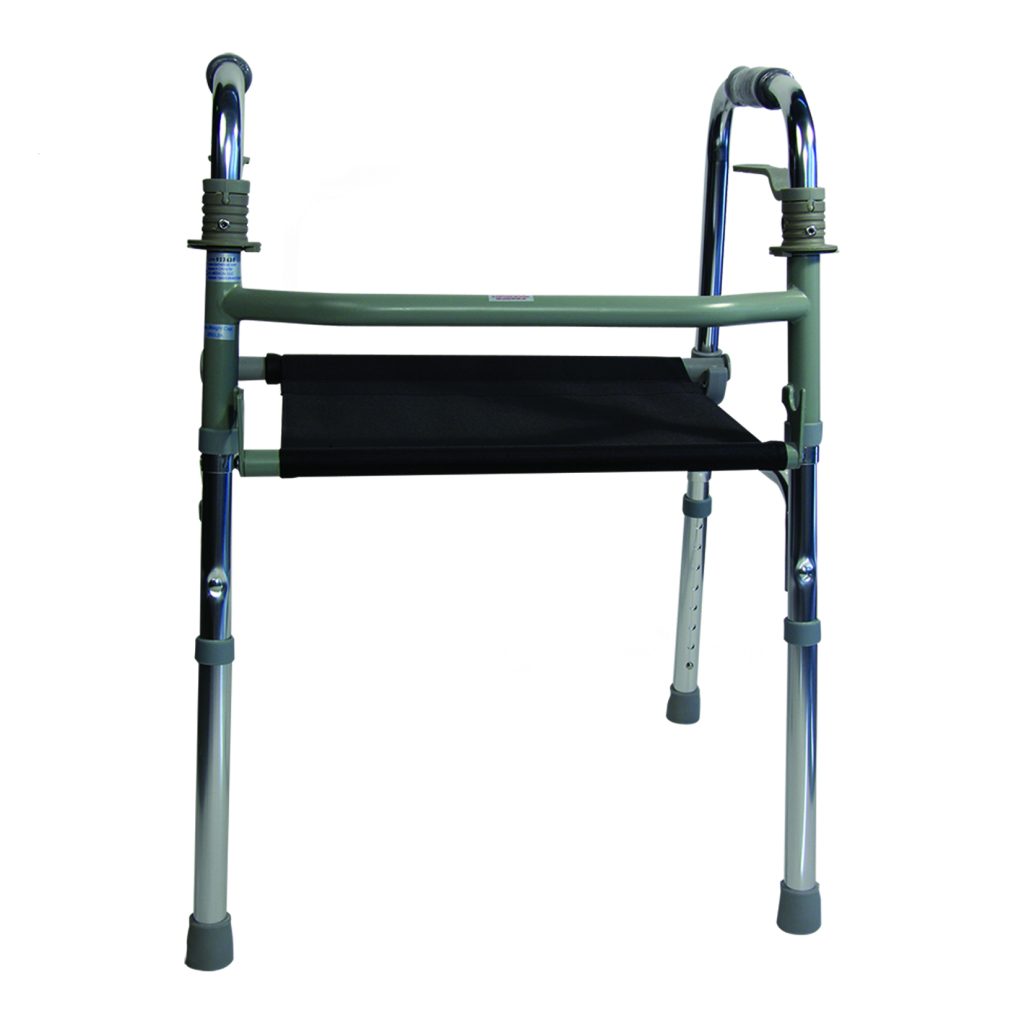Andadera de aluminio plegable con doble gatillo y asiento. – KXMEDICAL
