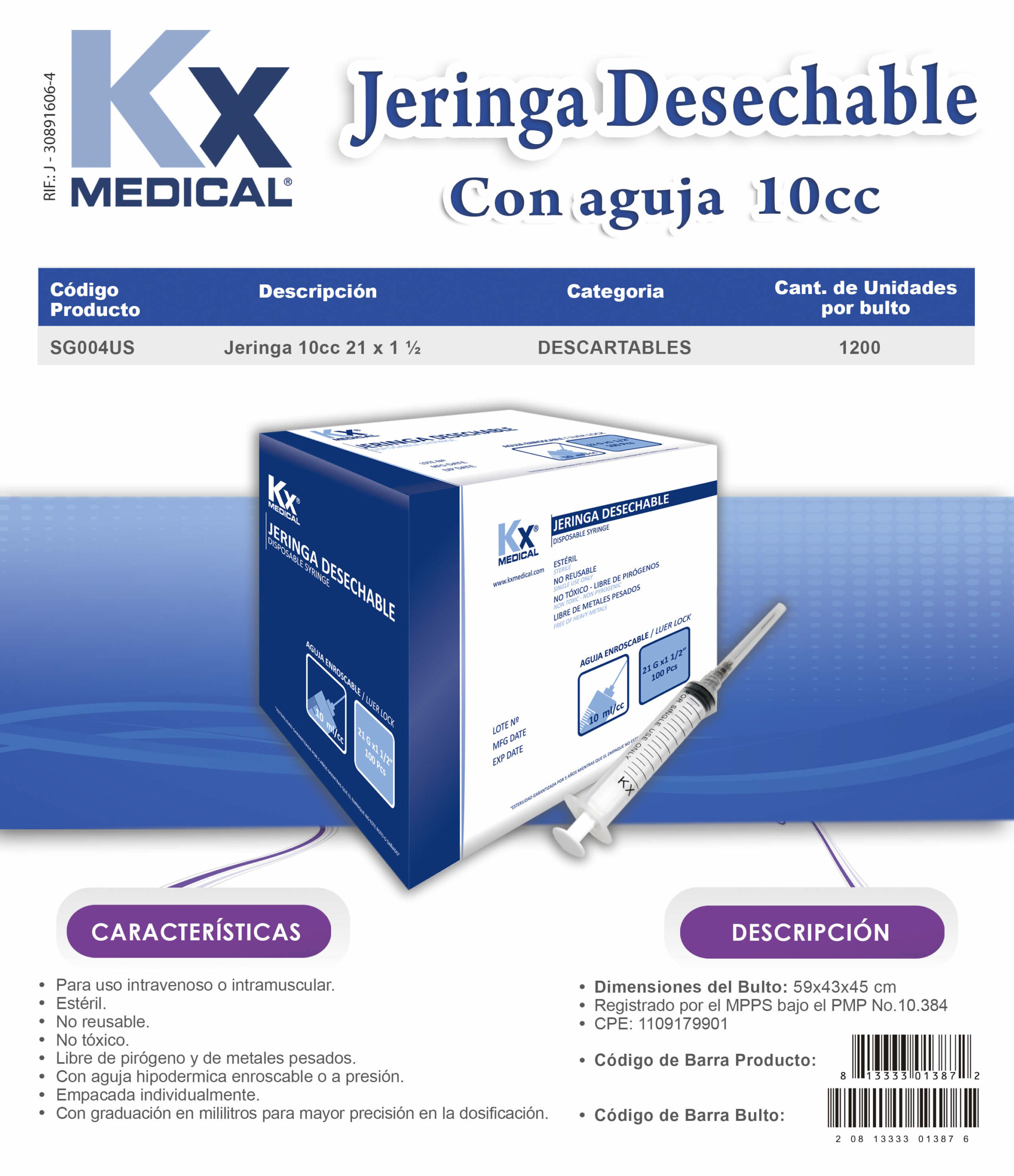 10 ml con Aguja 21 x 1 1/2” Enroscable – KXMEDICAL